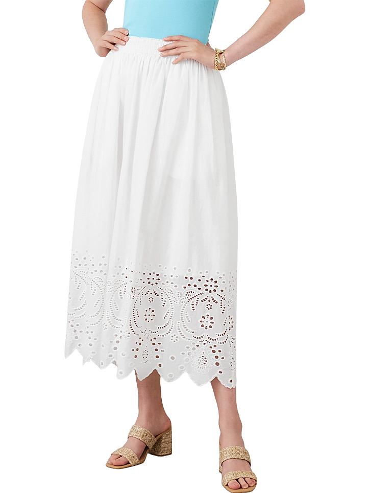 KAREN KANE Karen Kane Embroidered Cutout Midi Skirt